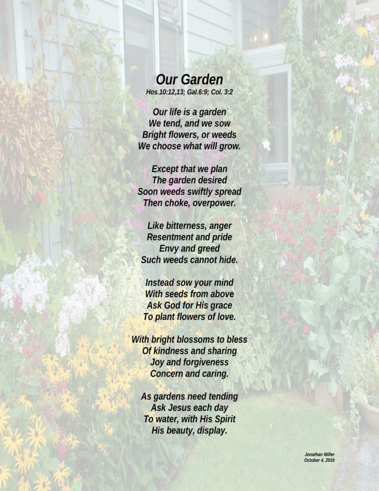 Our life is a garden. We choose what to sow, must water and weed